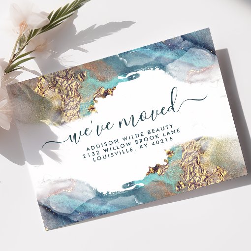 Blue And Gold Watercolor Ink Moving Announcement | Zazzle