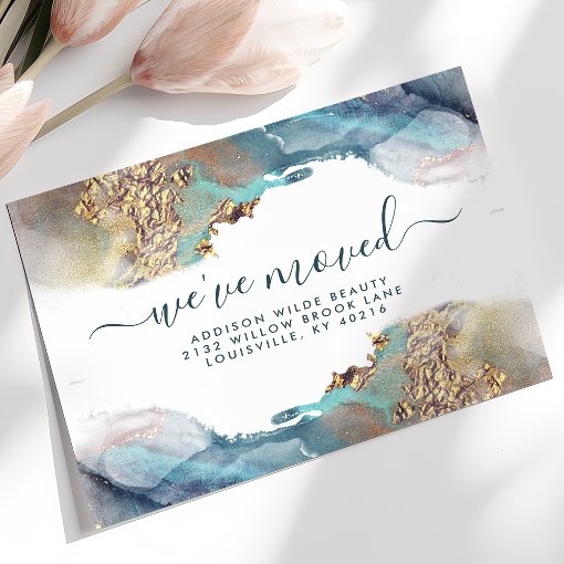 Blue And Gold Watercolor Ink Moving Announcement | Zazzle