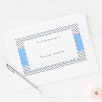 Blue and Gray Chevron Pattern Bookplate Sticker | Zazzle