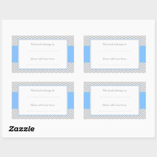 Blue and Gray Chevron Pattern Bookplate Sticker | Zazzle