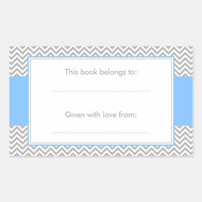 Blue and Gray Chevron Pattern Bookplate Sticker | Zazzle