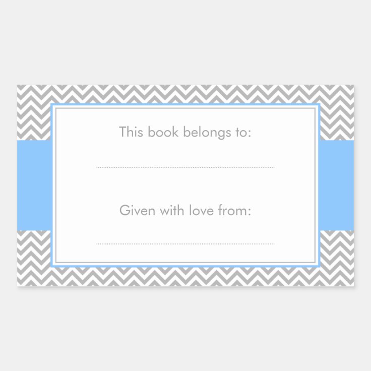 Blue and Gray Chevron Pattern Bookplate Sticker | Zazzle