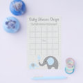 Blue and Gray Elephant Baby Shower Bingo Game Card Flyer | Zazzle