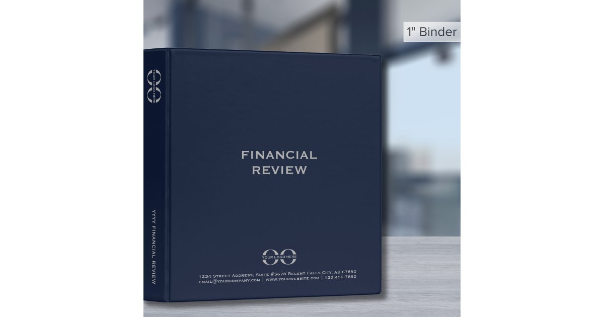 Blue and Gray Financial Review Binder with Logo | Zazzle
