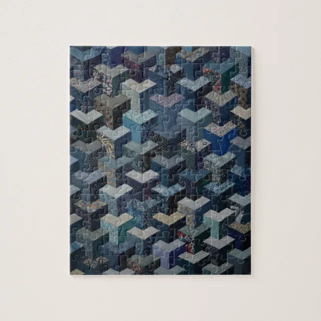 Blue and gray quilt pattern jigsaw puzzle | Zazzle