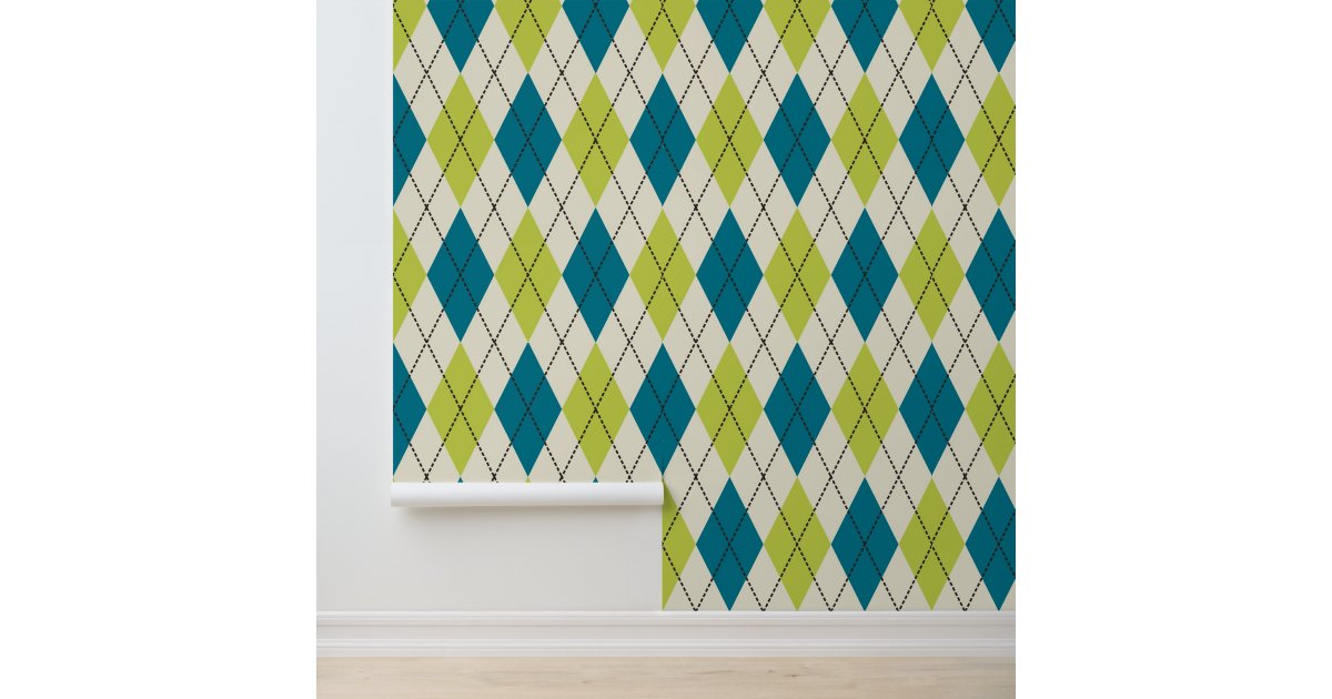 Blue And Green Argyle Wallpaper | Zazzle