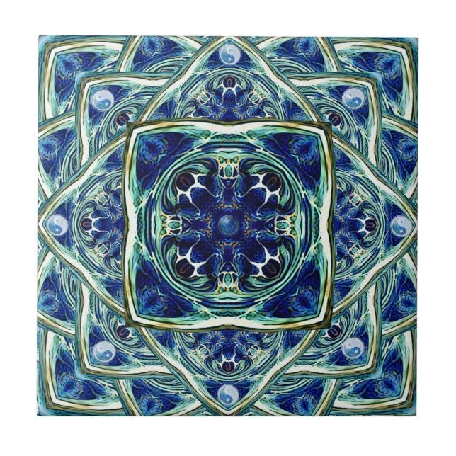 Blue and Green Earth Mandala Ceramic Tile | Zazzle