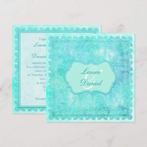 Blue and Green Floral Lace Wedding Invitation | Zazzle