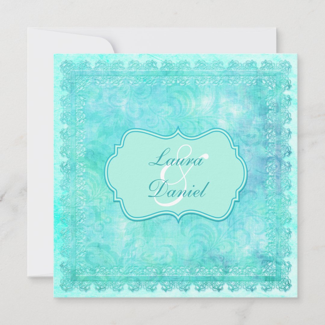 Blue and Green Floral Lace Wedding Invitation | Zazzle