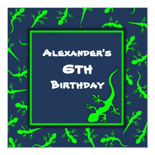 Blue and Green Gecko Lizards Theme Birthday Party Invitation | Zazzle.com