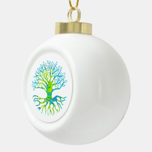 Blue and Green Groovy Retro Tree with Roots Design Ceramic Ball ...
