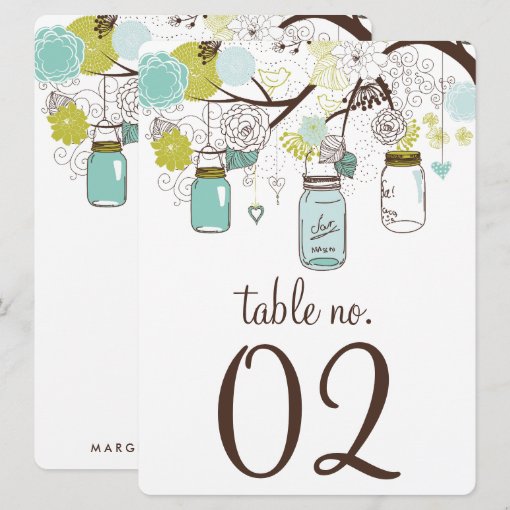 Blue and Green Mason Jars Table Numbers Card | Zazzle