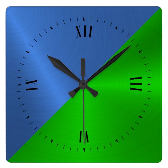 Blue and green metallic background square wall clock | Zazzle.com