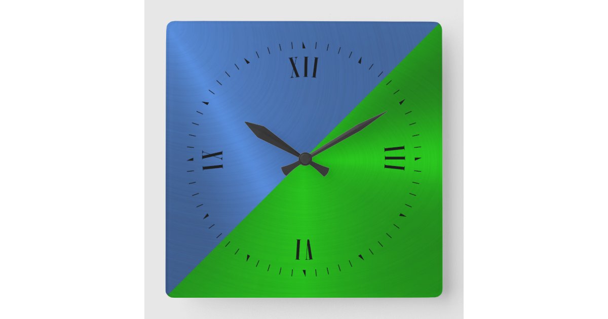 Blue and green metallic background square wall clock | Zazzle