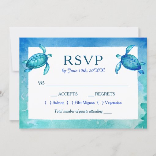 Blue and Green Sea Turtle Wedding RSVP Cards | Zazzle