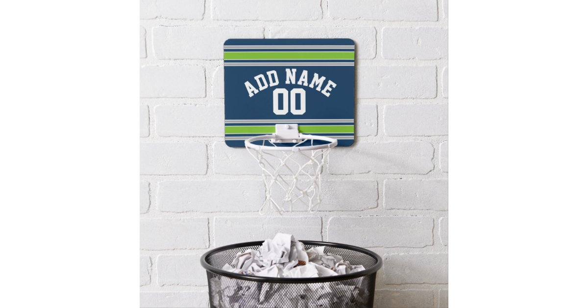 Blue and Green Sports Jersey Custom Name Number Mini Basketball Hoop ...