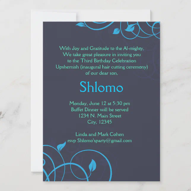 Blue and green swirls invitation | Zazzle