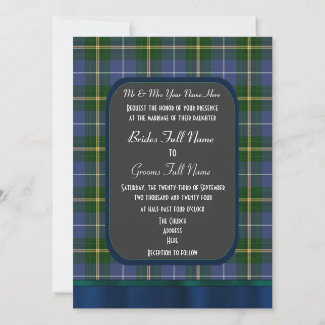 Blue and green tartan plaid wedding invitation | Zazzle