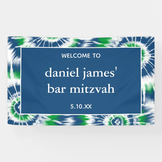 Blue and Green Tie Dye Personalized Welcome Party Banner | Zazzle