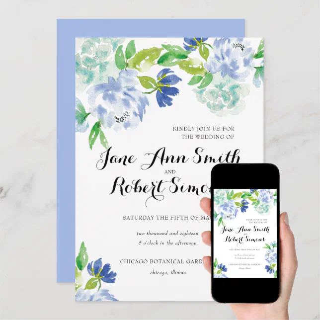 Blue and Green Watercolor Wedding Invitation | Zazzle