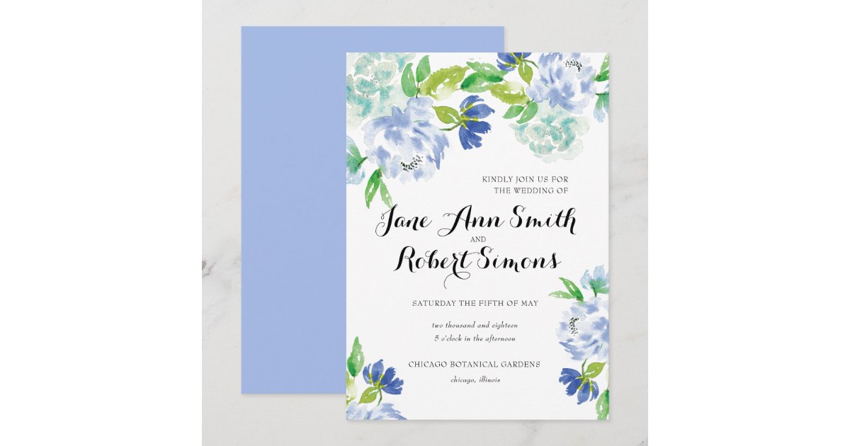 Blue and Green Watercolor Wedding Invitation | Zazzle