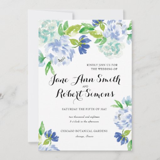 Blue and Green Watercolor Wedding Invitation | Zazzle