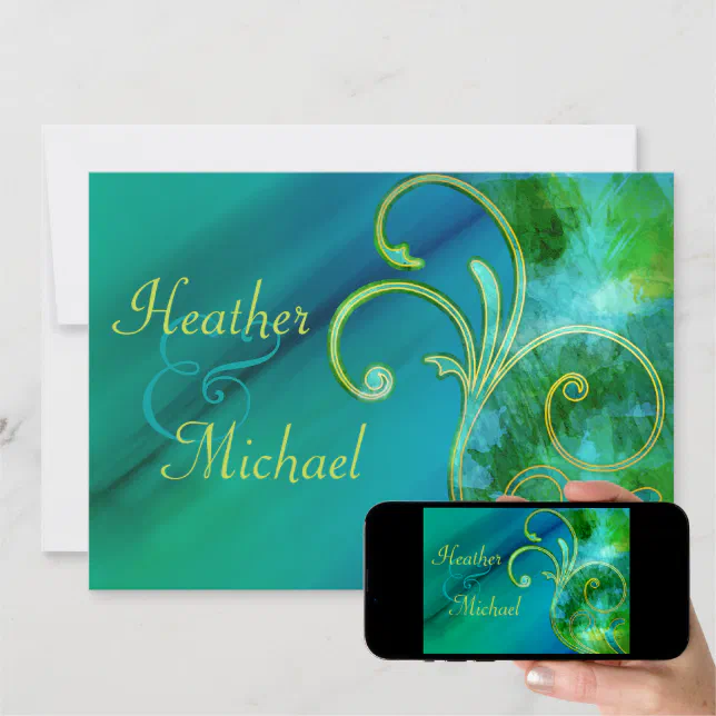Blue and Green Wedding Invitation | Zazzle