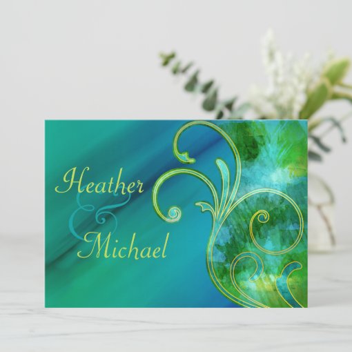 Blue and Green Wedding Invitation | Zazzle