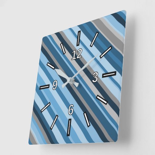 Blue and Grey Stripes Square Clock | Zazzle