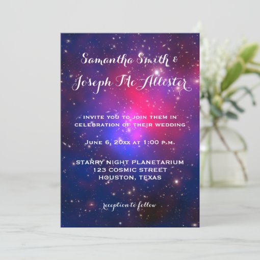 Blue and Hot Pink Galaxy Cluster Cosmic Wedding Invitation | Zazzle