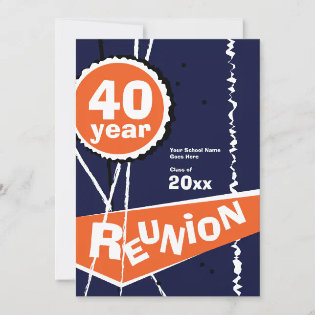Blue and Orange 40 Year Class Reunion Invitation | Zazzle