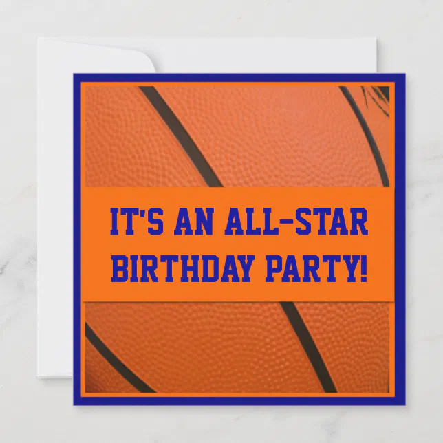 Blue and Orange Basketball Birthday Party Invitation | Zazzle