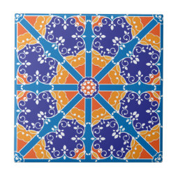 Blue And Orange Mediterranean Spanish Pattern Ceramic Tile | Zazzle