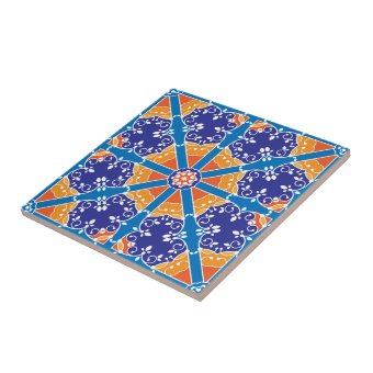 Blue And Orange Mediterranean Spanish Pattern Ceramic Tile | Zazzle