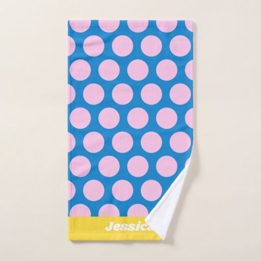 Blue and Pink Big Polka Dot Pattern Personalized Bath Towel Set | Zazzle