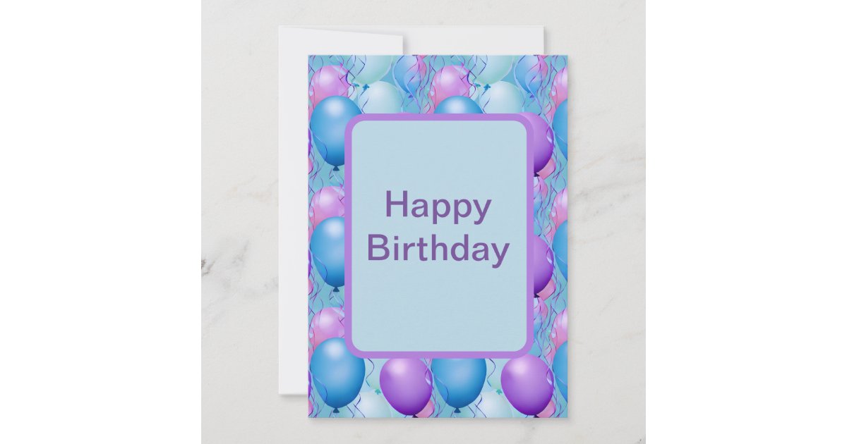 Blue and Pink Birthday Balloons Holiday Card | Zazzle