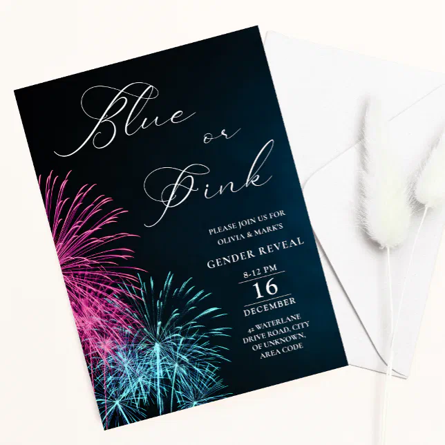 Blue and Pink Firecracker Fireworks Gender Reveal Invitation | Zazzle