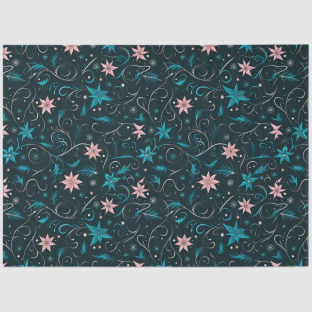 Blue and Pink Floral and Vines Christmas Tissue Paper | Zazzle