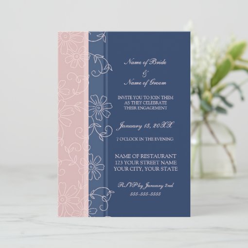 Blue and Pink Floral Engagement Party Invitations | Zazzle