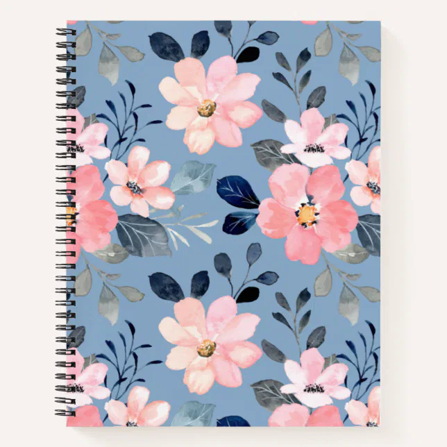 Blue and Pink Floral Notebook | Zazzle