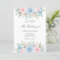 Blue and pink floral wedding invitation | Zazzle