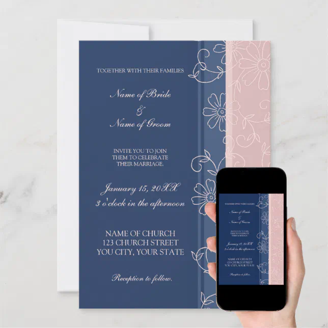 Blue and Pink Floral Wedding Invitation Cards | Zazzle
