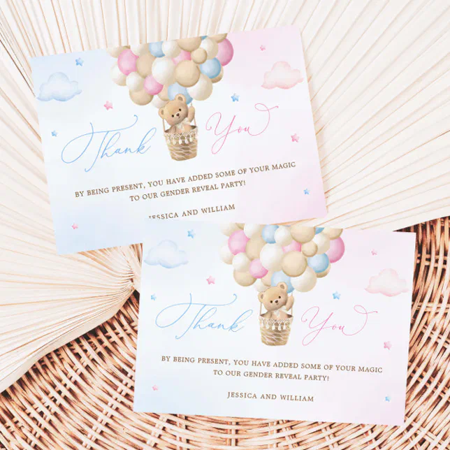 Blue and Pink Gender Reveal Thank You Card | Zazzle