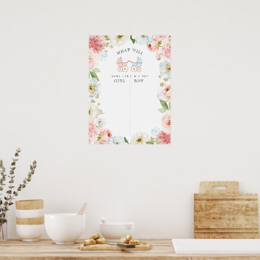 Blue and Pink Gender Reveal Voting Sign Poster | Zazzle