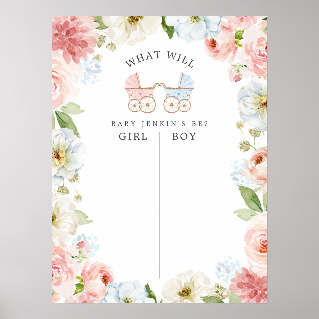 Blue and Pink Gender Reveal Voting Sign Poster | Zazzle