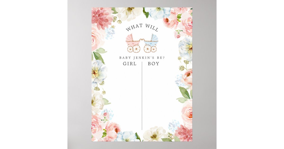Blue and Pink Gender Reveal Voting Sign Poster | Zazzle