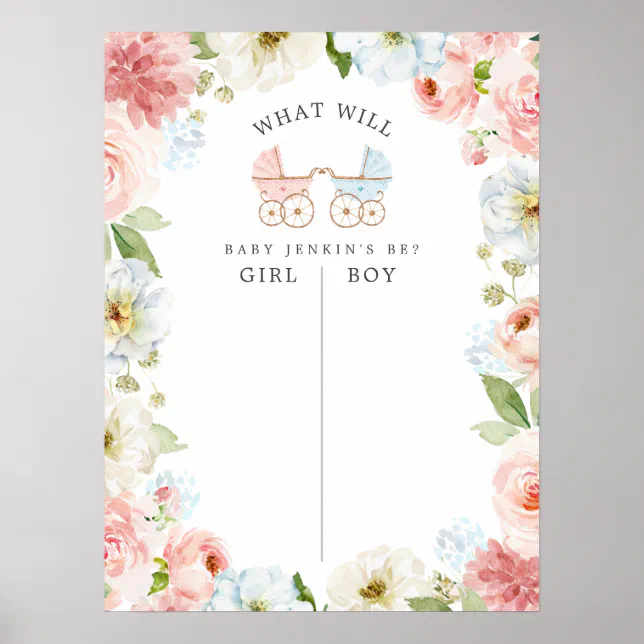 Blue and Pink Gender Reveal Voting Sign Poster | Zazzle