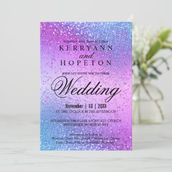 Blue and Pink Glitter Invitation | Zazzle