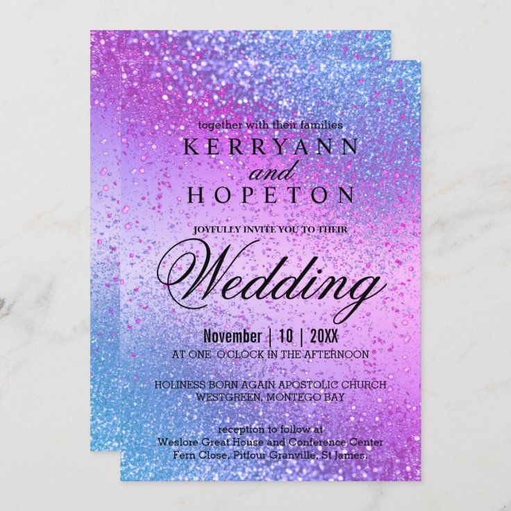 Blue and Pink Glitter Invitation | Zazzle
