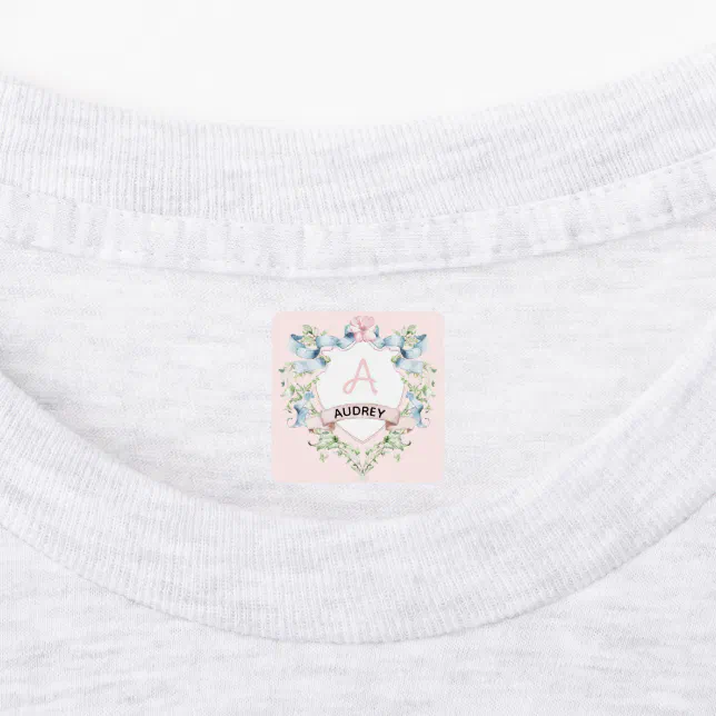 Blue and Pink Grandmillennial Ribbon Crest Labels | Zazzle